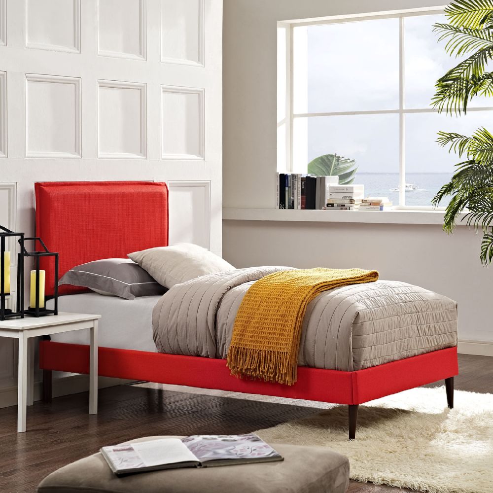 Modway Furniture 5604 Red Twin Fabric Platform Bed Frame